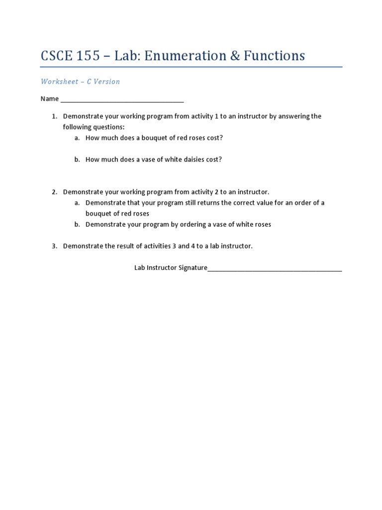 Lab FunctionsEnums Worksheet | PDF