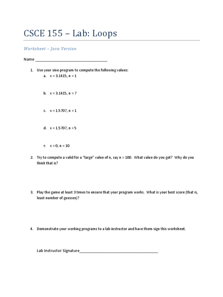 Lab Loops Worksheet | PDF | Teaching Mathematics