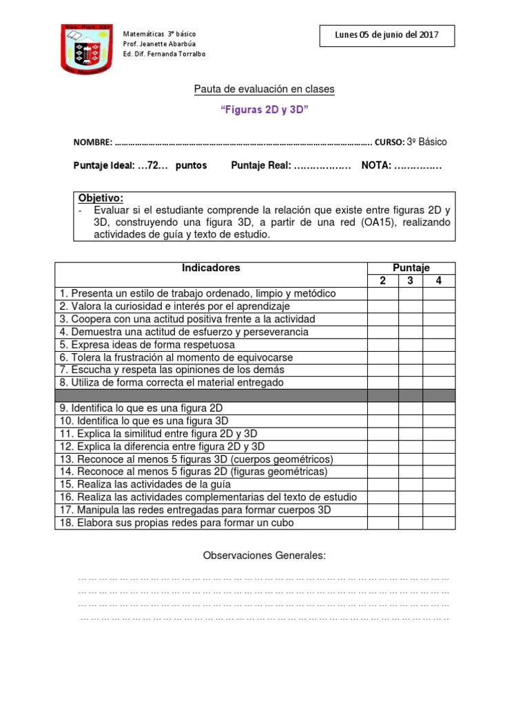 Evaluación Figuras 2D y 3D 3º Básico | PDF