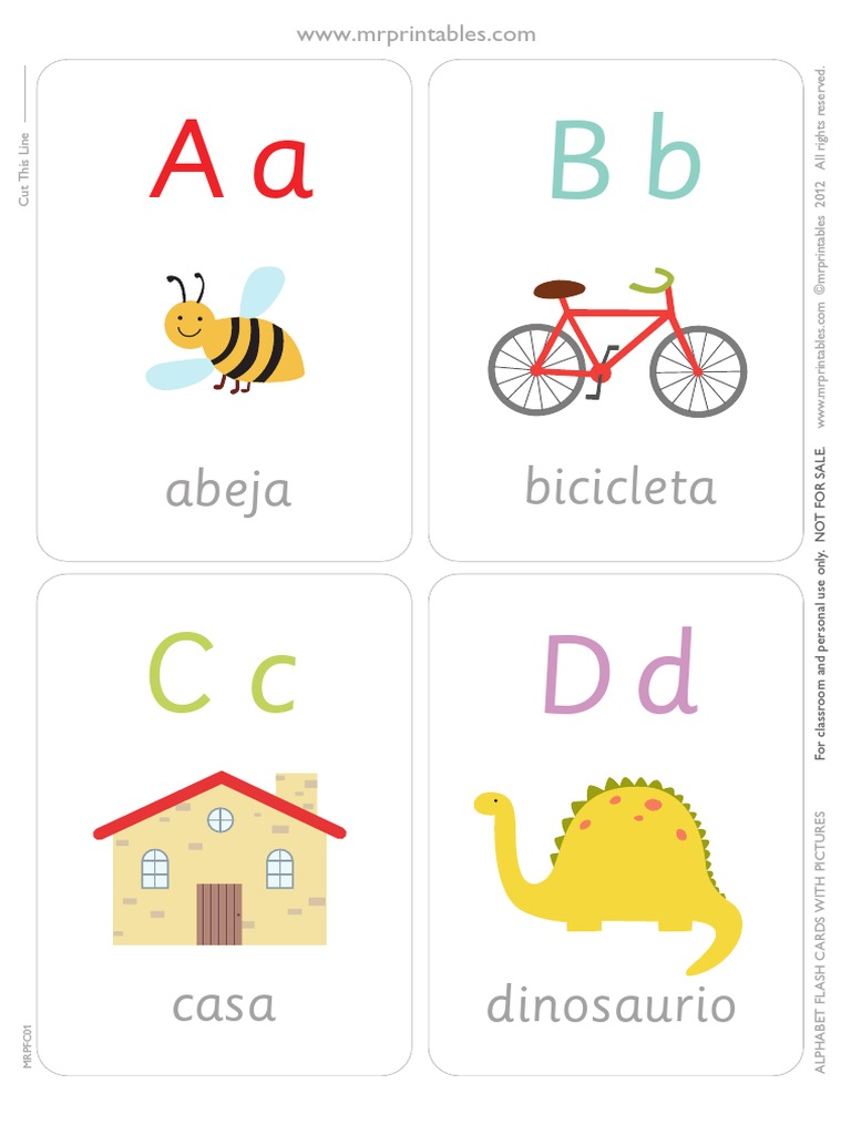Mrprintables Spanish Alphabet Flash Cards A4 PDF | PDF