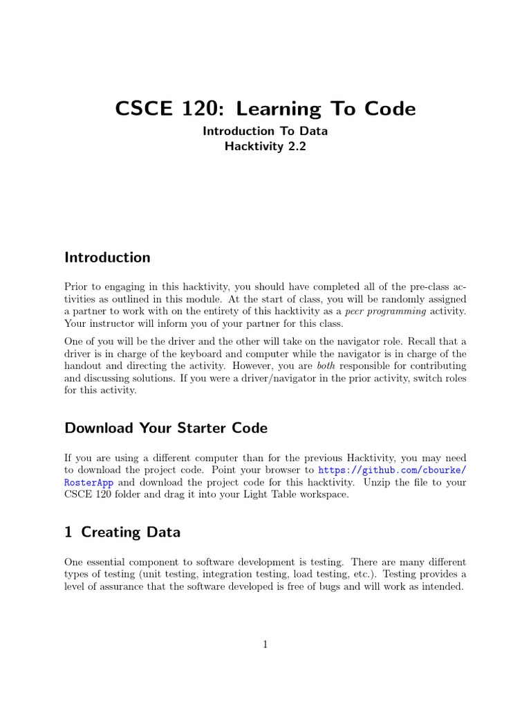 CSCE 120: Learning To Code: Introduction To Data Hacktivity 2.2 | Download Free PDF | J Query ...