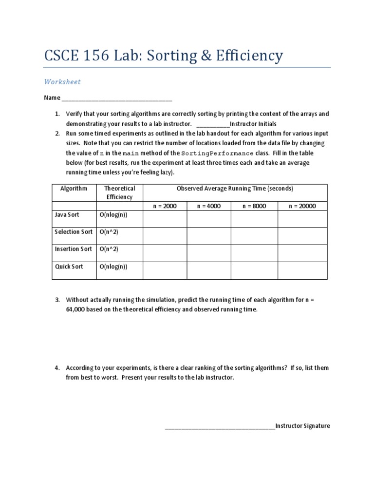 Lab Sorting Worksheet PDF | PDF | Algorithms And Data Structures ...