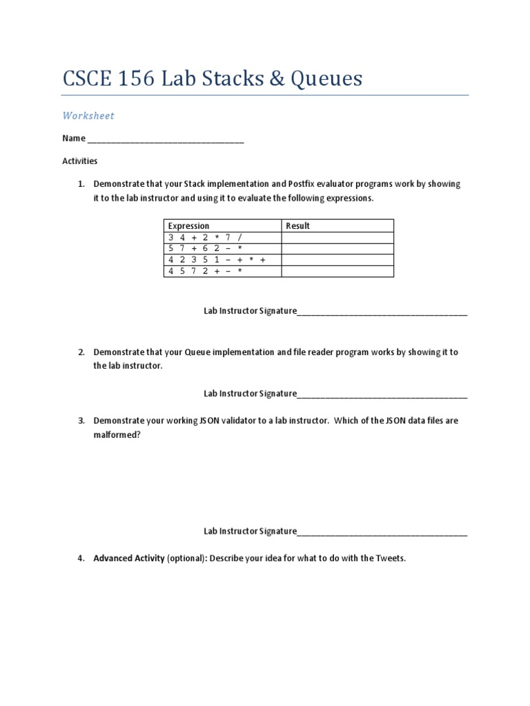 Lab StacksQueues Worksheet PDF | PDF