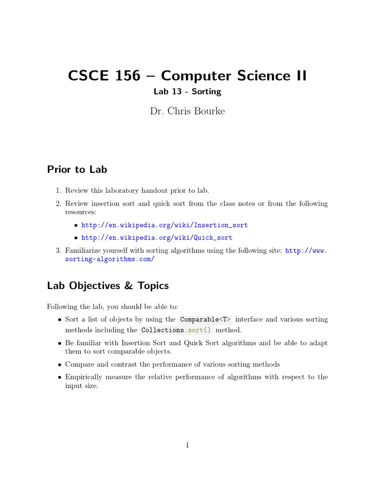 Lab13 Sorting PDF | PDF | Time Complexity | Algorithms