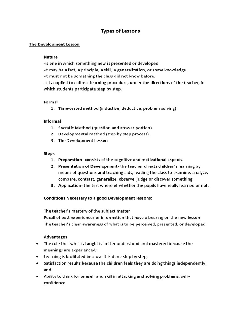 Types of Lessons | PDF | Learning | Teachers