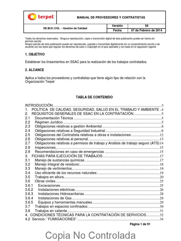 Manual de Proveedores y Contratistas Terpel | Descargar gratis PDF | Derecho laboral | Calidad ...