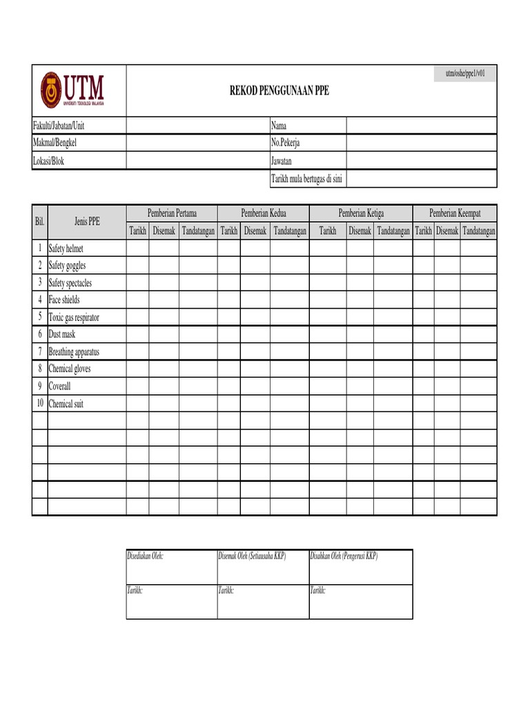 Rekod Penggunaan Ppe | PDF
