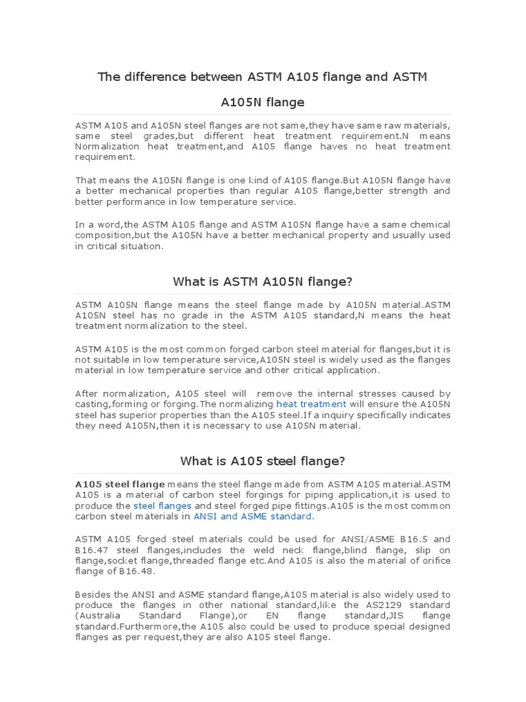 The Difference Between ASTM A105 Flange and ASTM A105N Flange | PDF ...