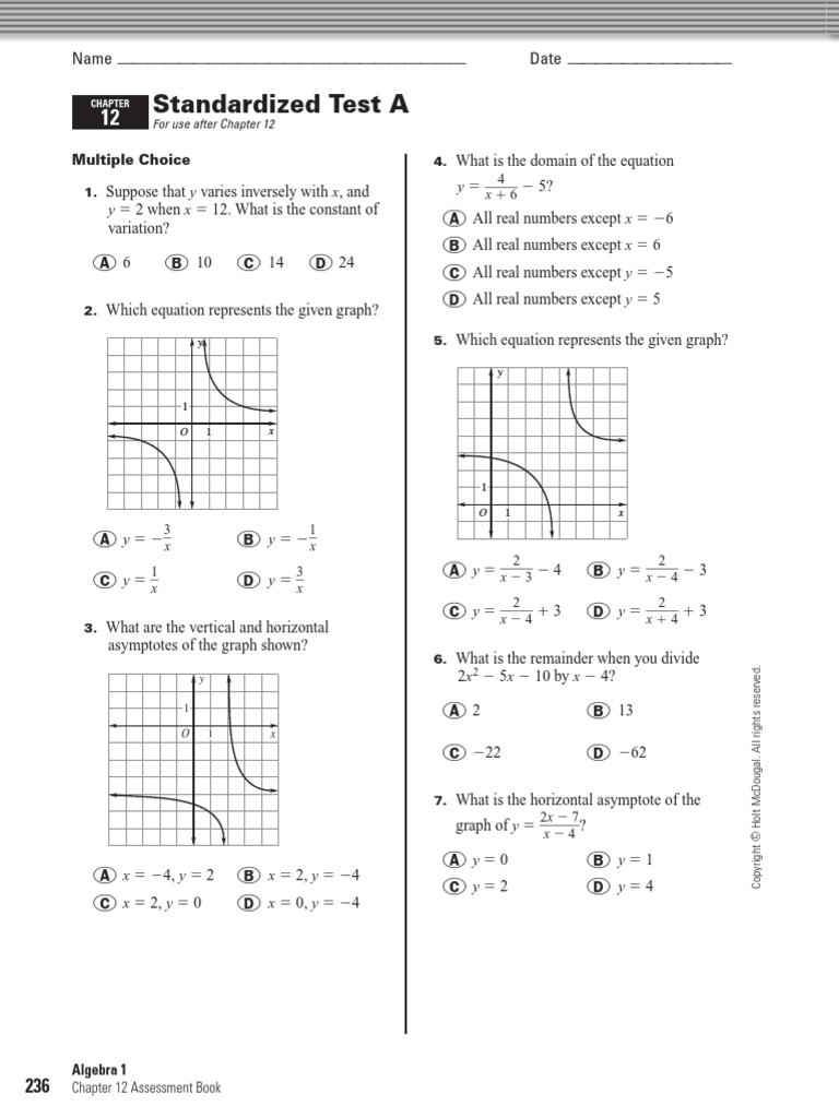 Holt Algebra 1_Chapter 12_Standardized Test.pdf | Asymptote | Speed Holt Algebra 1_Chapter 12_Standardized Test.pdf | Asymptote | Speed