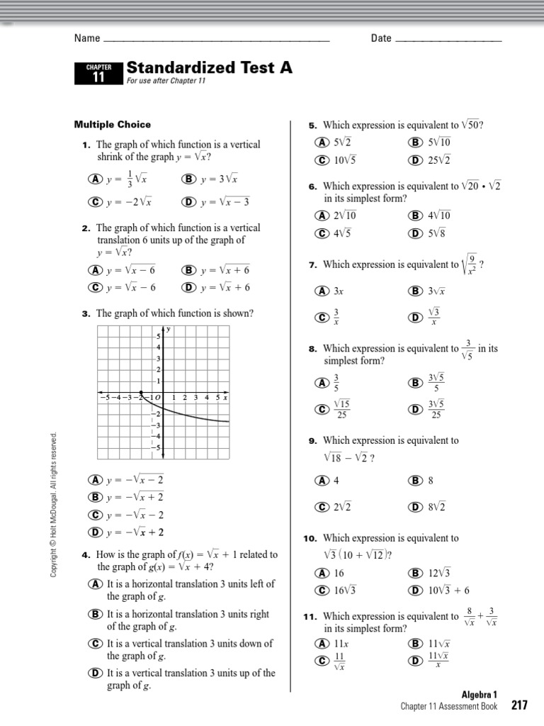 Holt Algebra 1 - Chapter 11 - Standardized Test | PDF | Discrete ...