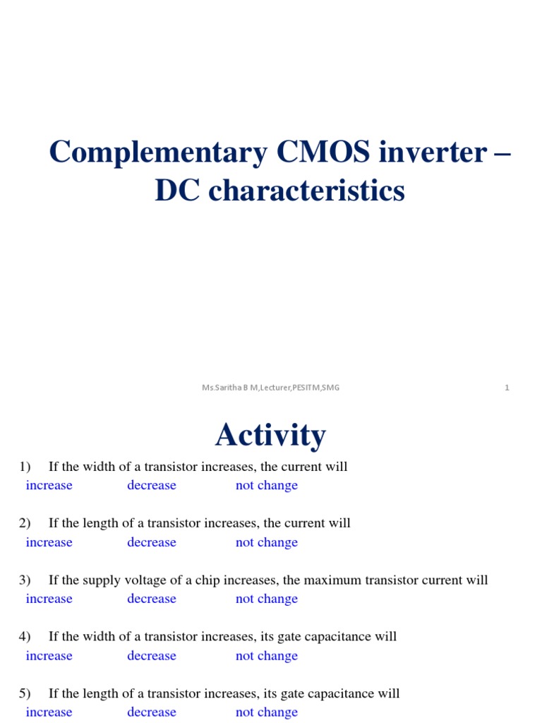 Complementary CMOS Inverter DC Characteristics | PDF | Cmos | Mosfet