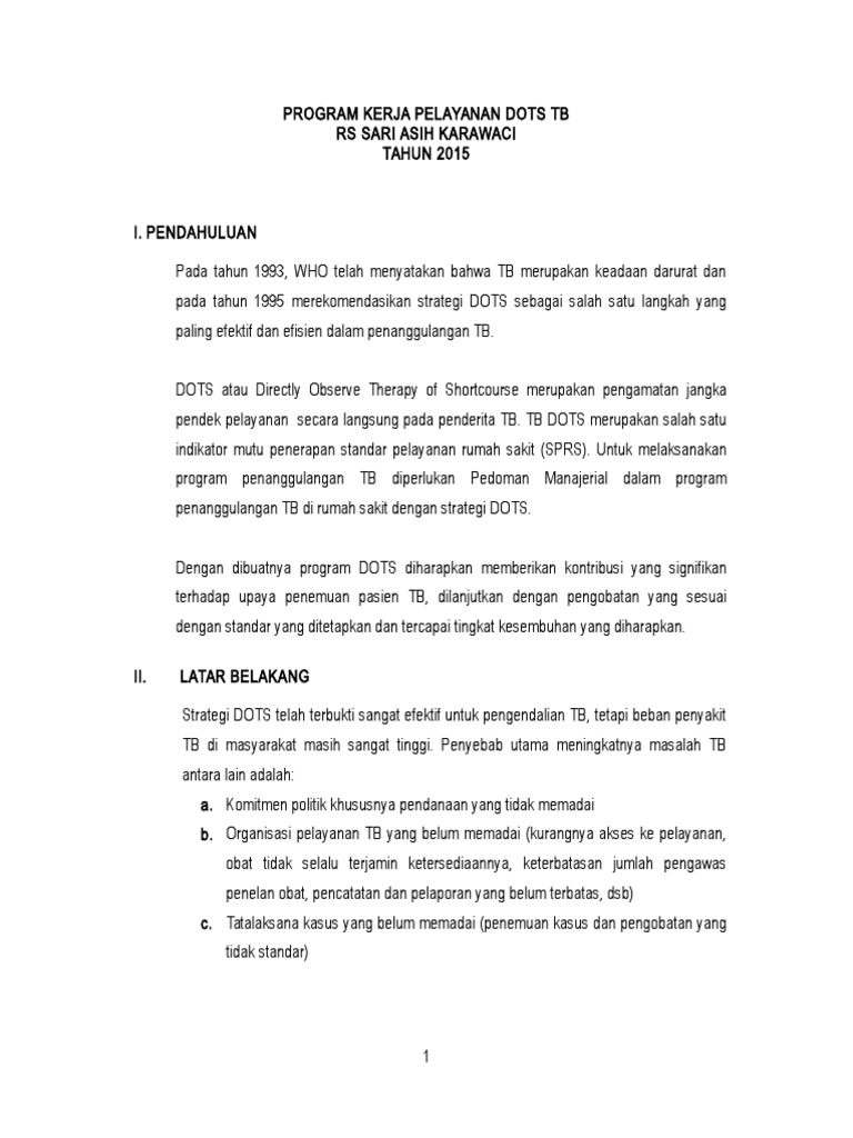 Program Kerja Pelayanan Dots TB Rssa (D) | PDF | Pengembangan Diri | Kesehatan Holistik