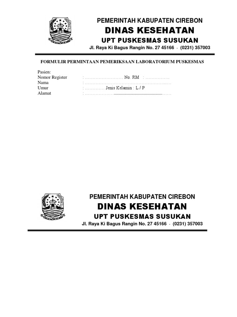 Formulir Permintaan Pemeriksaan Laboratorium Puskesmas | PDF