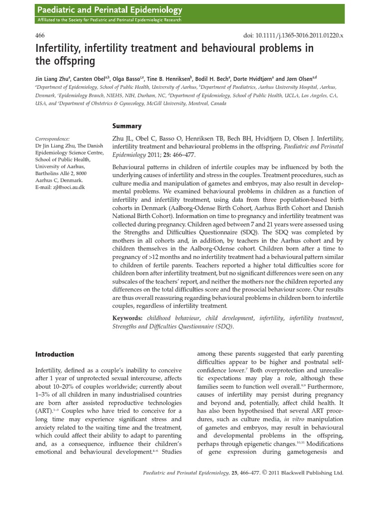 Infertility, Infertility Treatment and Behavioural Problems in The ...