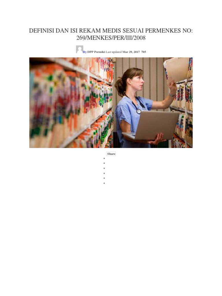 Definisi Dan Isi Rekam Medis Sesuai Permenkes No | PDF