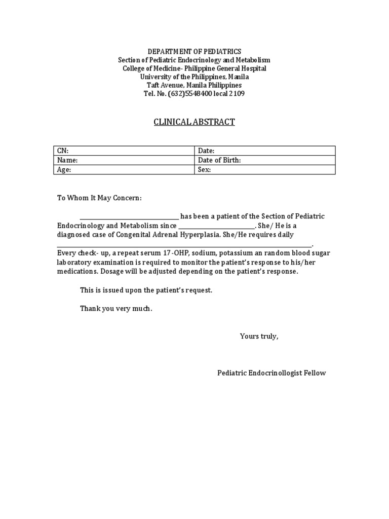 Clinical Abstract Template - CAH | PDF