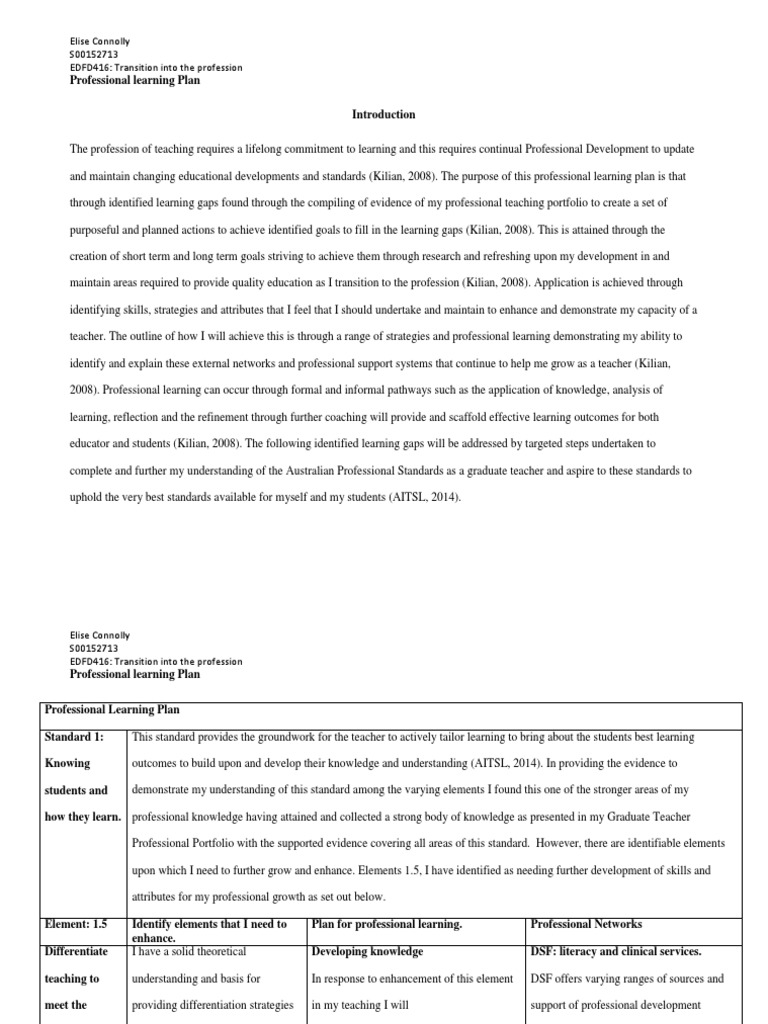 Connolly Elise Professional Learning Plan | PDF | Teachers ...