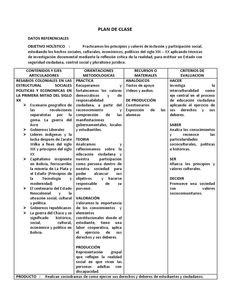 Plan De Clase | Bolivia | Sociedad | Free 30-day Trial | Scribd