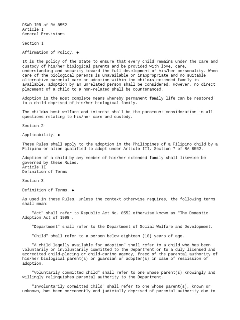 Irr of Ra 8552 | PDF | Adoption | Child Custody