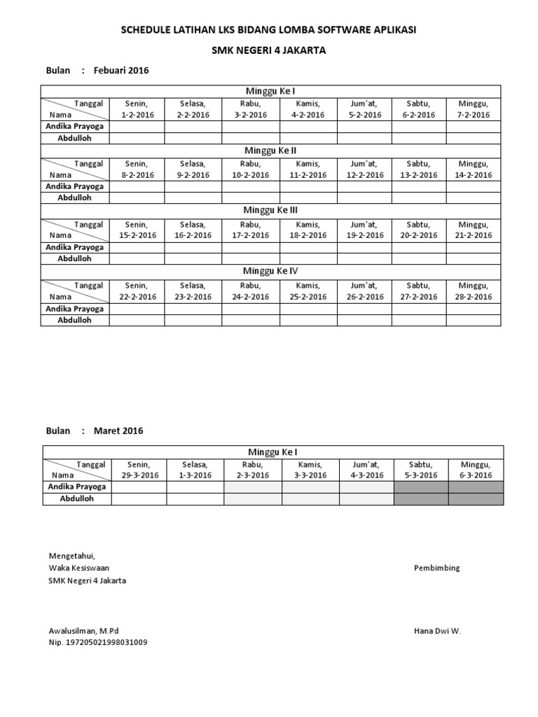 Jadwal Latihan | PDF