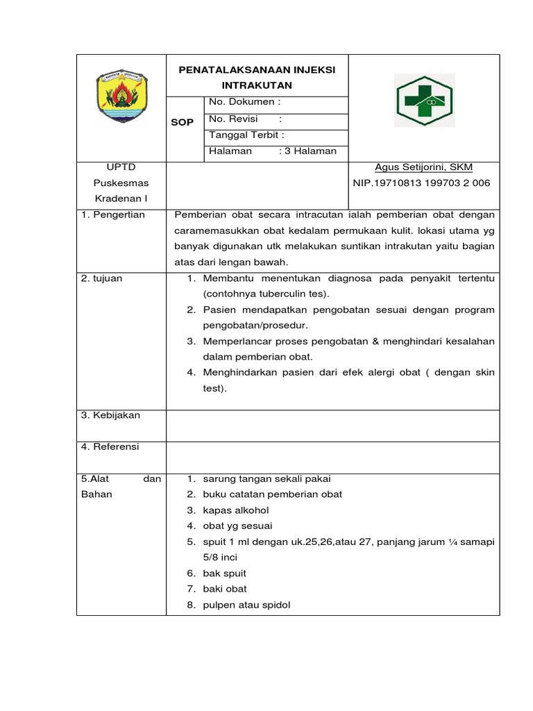 Sop Injeksi Intrakutan | PDF
