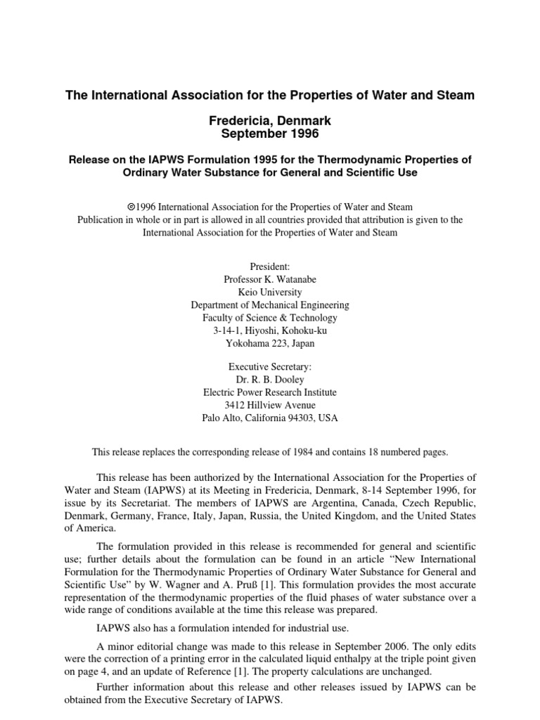 IAPWS95 | PDF | Enthalpy | Temperature
