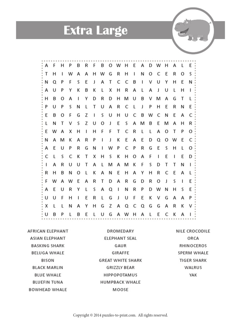 Animal Word Search Puzzle Sample2 | PDF | Whales | Word Search