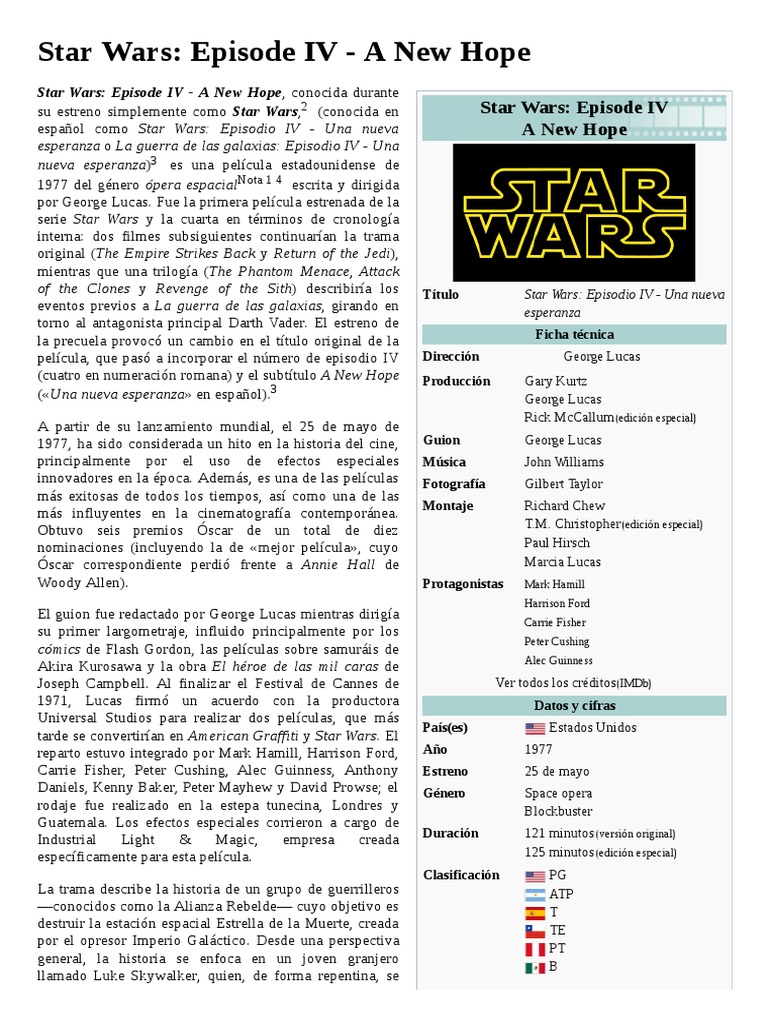 Star Wars - Episode IV - A New Hope | PDF | Guerra de las Galaxias ...