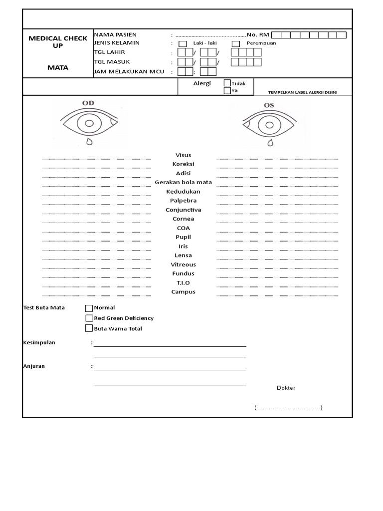 Formulir Medical Check Up Mata | PDF