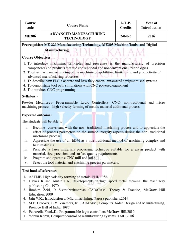 ME306 Advanced Manufacturing Technology | PDF | Machining | Numerical Control