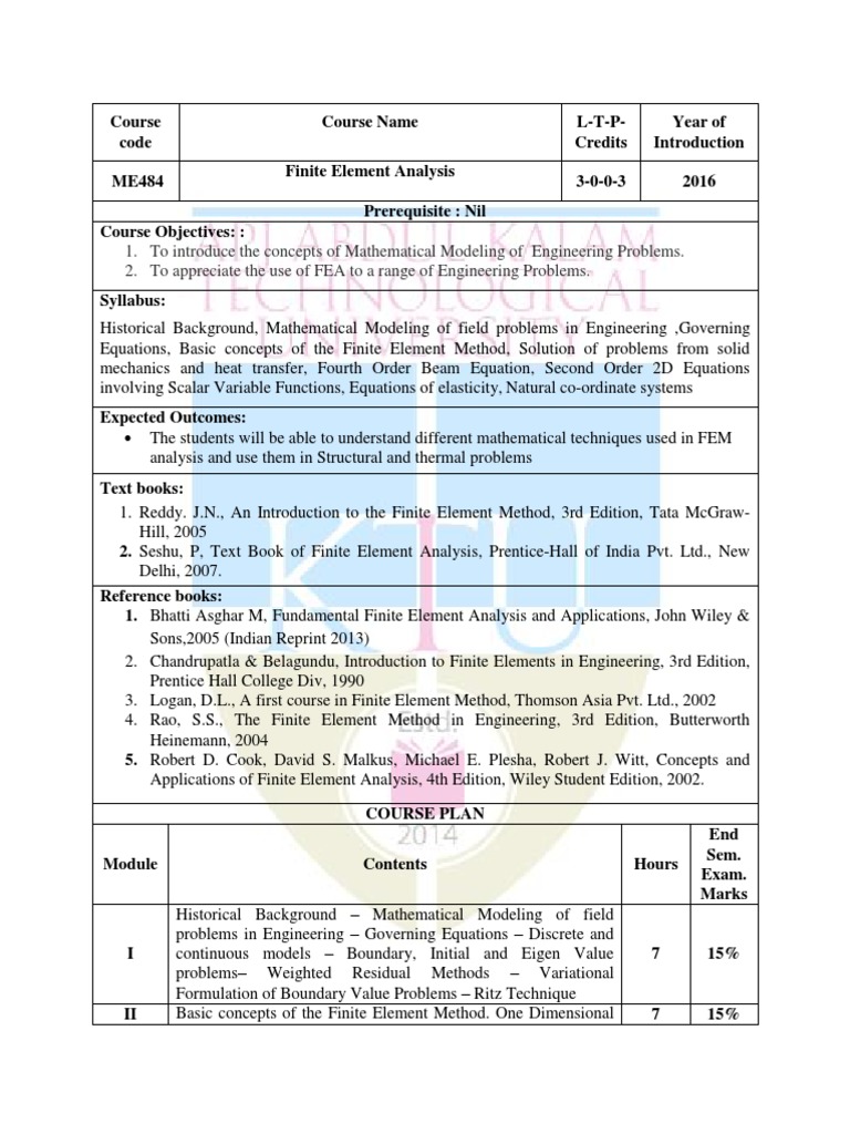 ME484 Finite Element Analysis | PDF | Finite Element Method | Matrix (Mathematics)