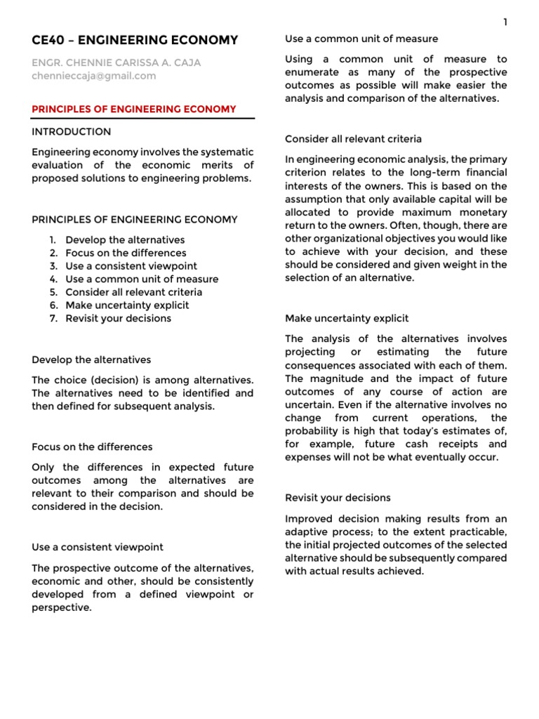 7 Principles of Engineering Economy | PDF | Decision Making | Engineering