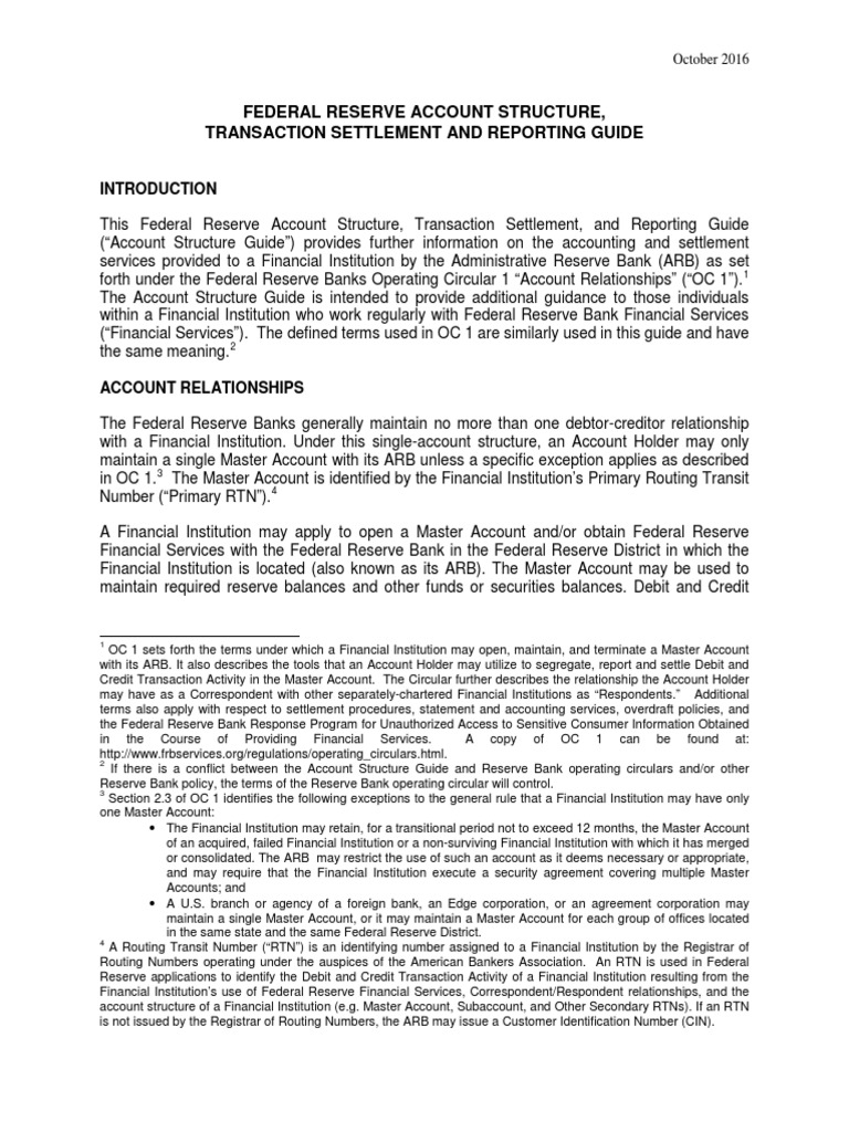 Federal Reserve Account Structure | PDF | Financial Transaction ...
