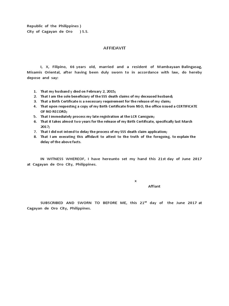 Affidavit of Explanation