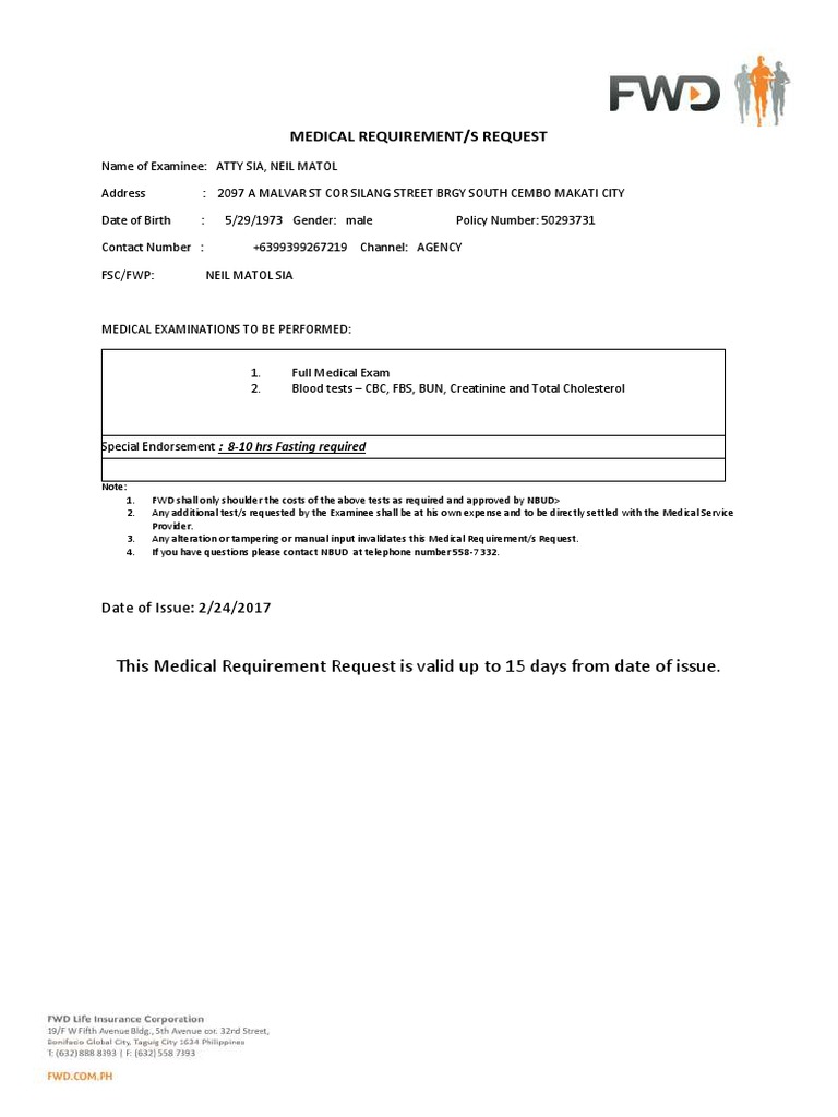 Medical Requirement Request 50293731 | PDF