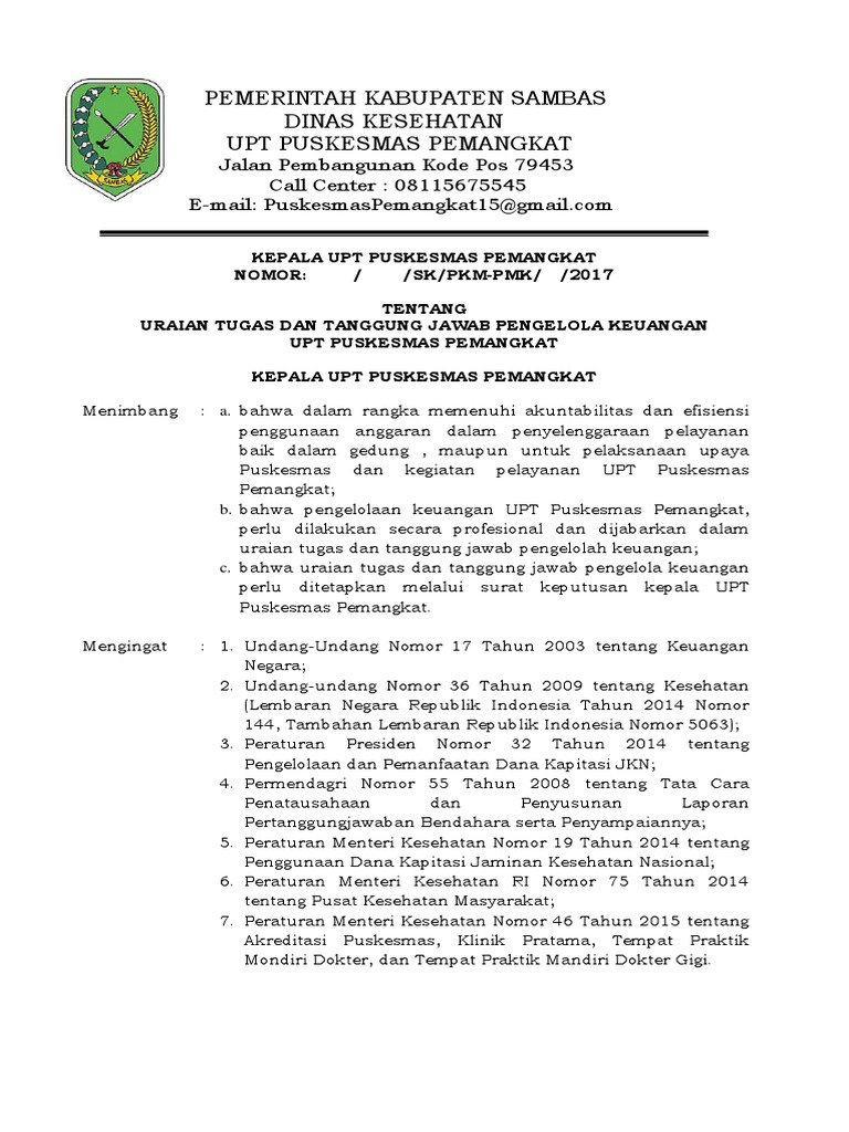 SK Uraian Tugas Dan Tanggung Jawab Pengelola Keuangan | PDF