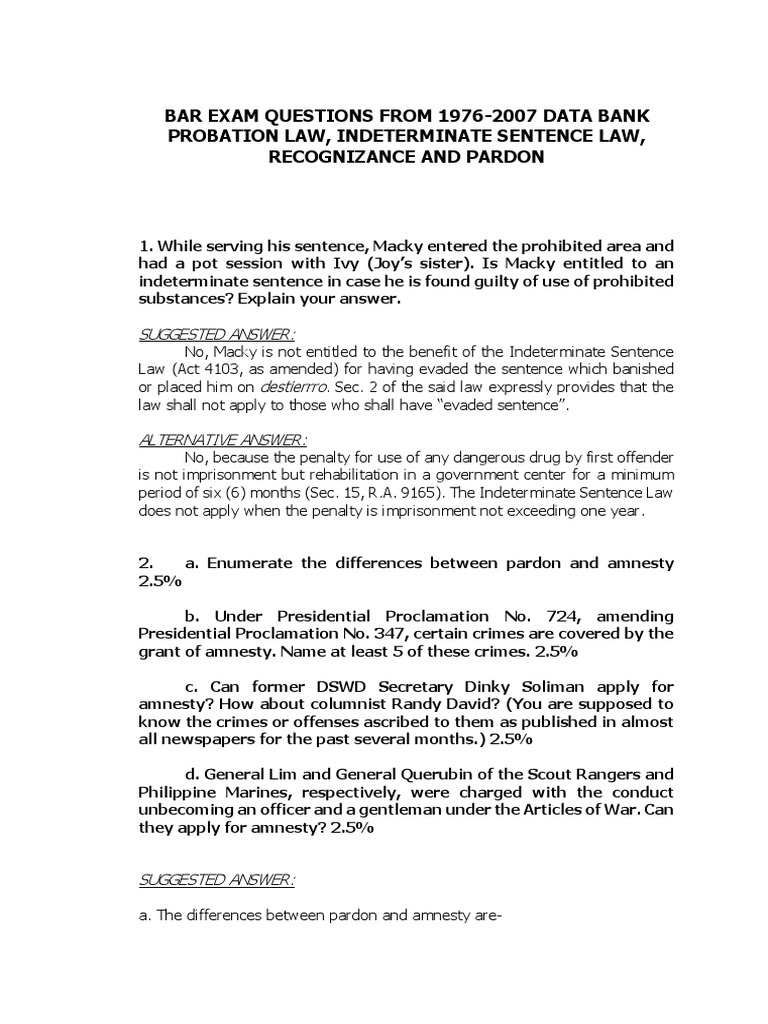 Answers To Bar Examination Questions in Criminal Law (1975-2007) | PDF ...