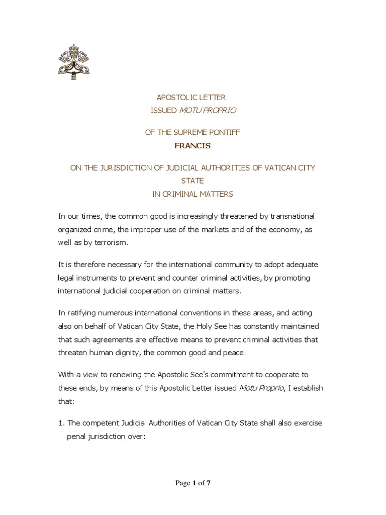 Motu Proprio - by Pope Francis - 2013-07-11 | PDF | Vatican City ...