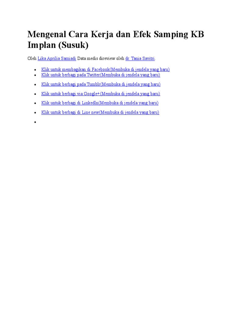 Cara Kerja & Efek Samping KB Implan | PDF