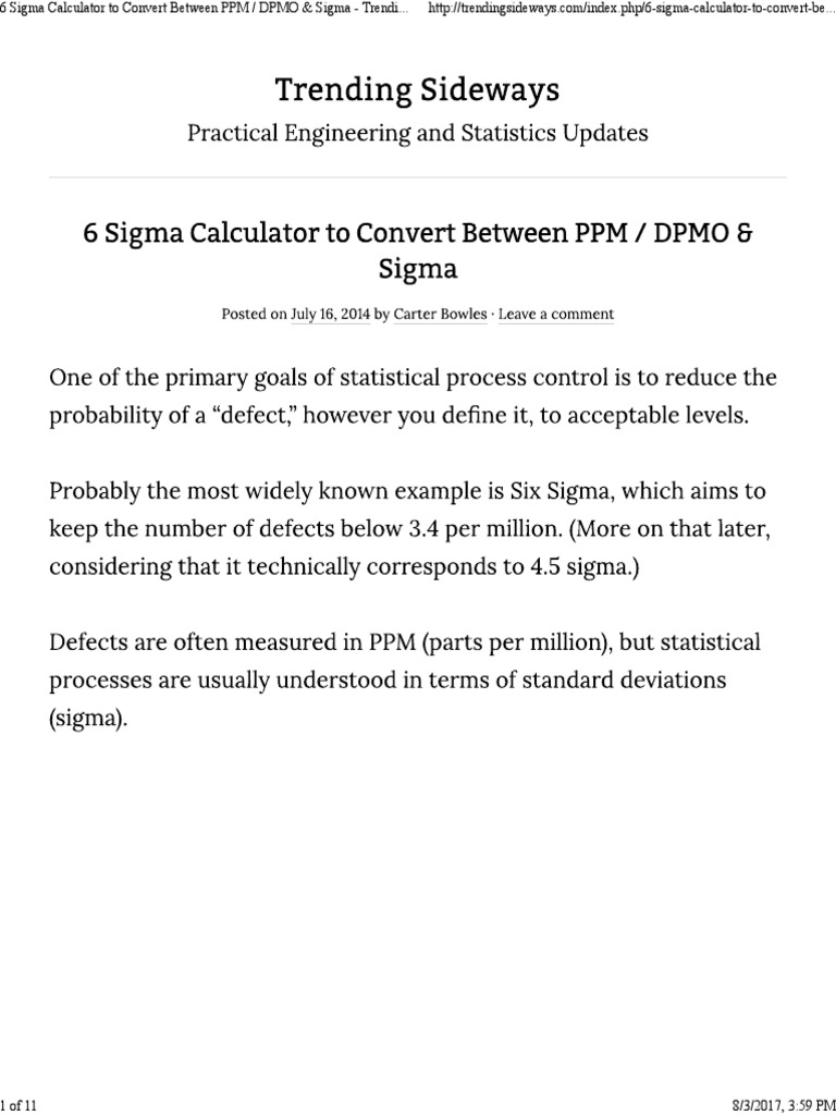 6 Sigma PPM Conversion Calculator | PDF | Science