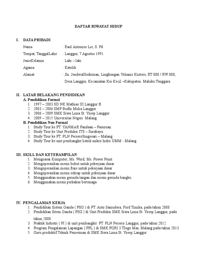 Riwayat Hidup Raul - Fix | PDF