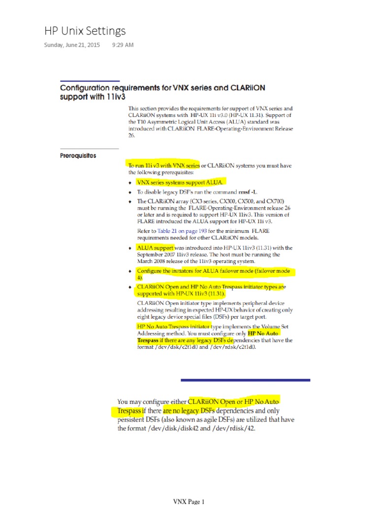 VNXsettngs For HP UNix | PDF