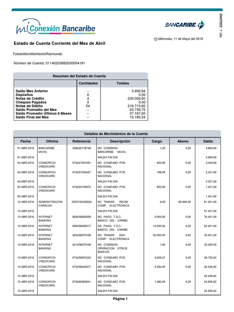 Estado Cuenta | Bancos | Pagos