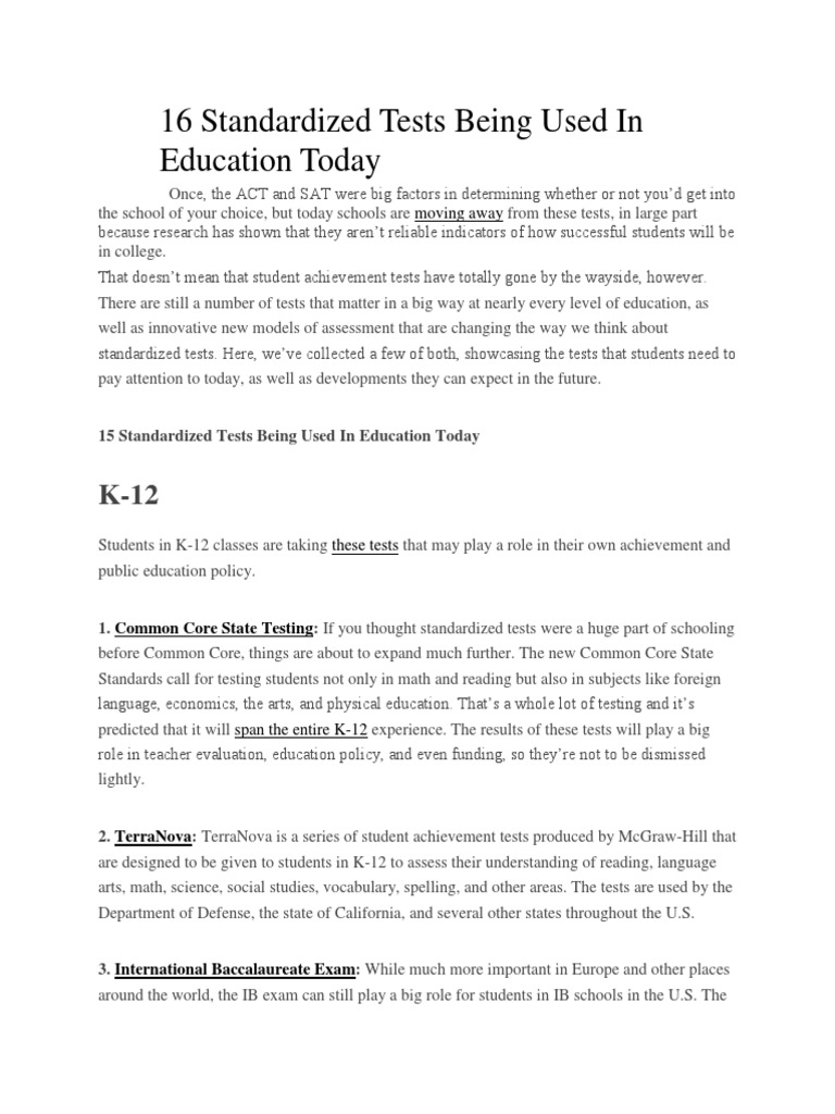 Standardized Tests Overview | PDF | Standardized Tests | Graduate ...