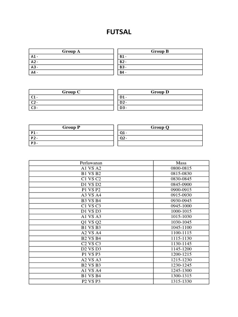 Futsal Match Schedule and Groups | PDF