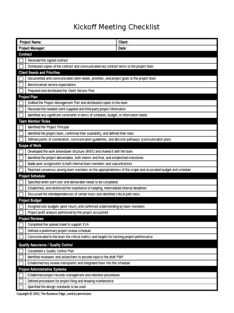 Kickoff Checklist | PDF | Project Management | Business