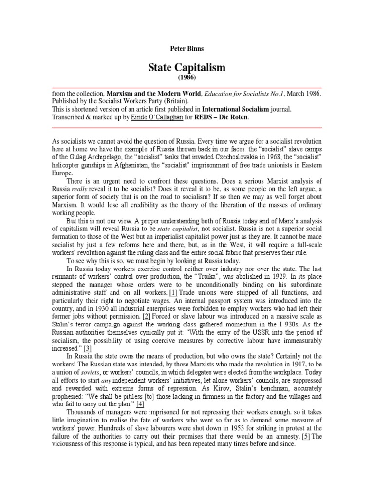 Binns, Peter (1986) State Capitalism | PDF | Capitalism | Socialism