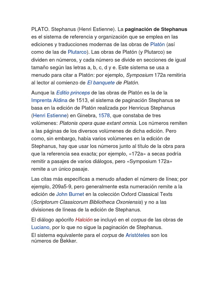 Plato. Edición Stephanus | PDF | Idealismo | Filosofía antigua