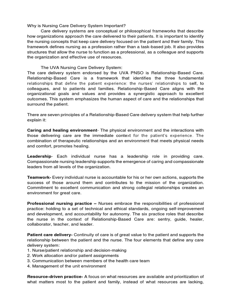Why Is A Nursing Care Delivery System Important | PDF | Leadership ...