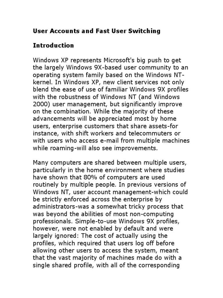 User Accounts and Fast User Switching | PDF | Remote Desktop Services ...